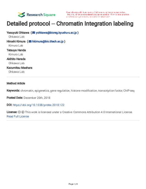 (PDF) Detailed protocol ─ Chromatin Integration labeling