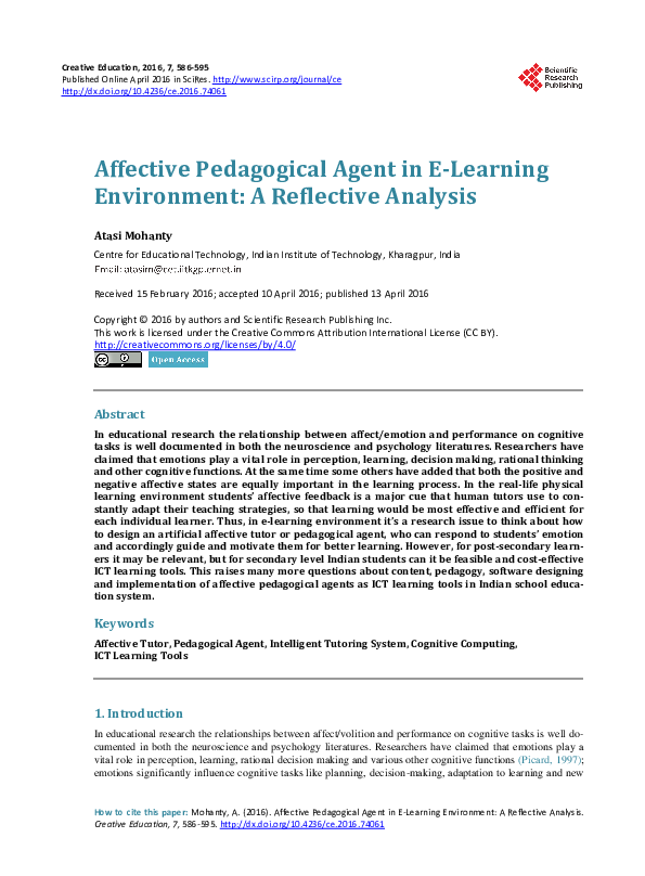 (PDF) Affective Pedagogical Agent in E-Learning Environment: A ...