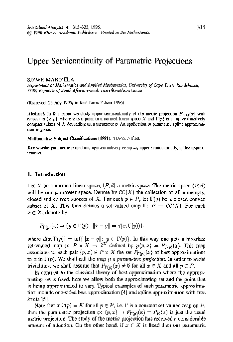 (PDF) Upper semicontinuity of parametric projections