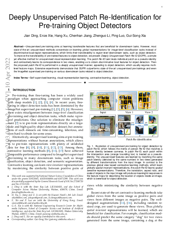 (PDF) Deeply Unsupervised Patch Re-Identification for Pre-training Object Detectors