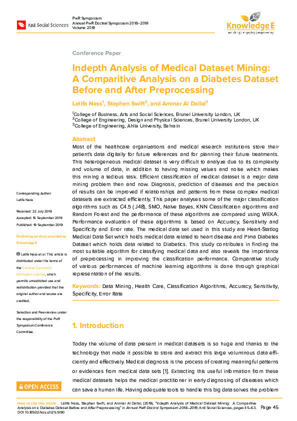 (PDF) Indepth Analysis of Medical Dataset Mining: A Comparitive ...