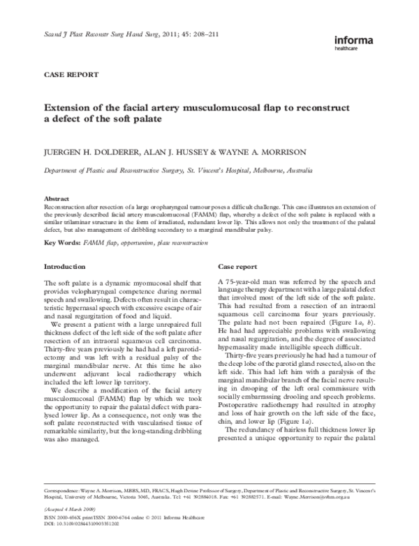 (PDF) Extension of the facial artery musculomucosal flap to reconstruct ...