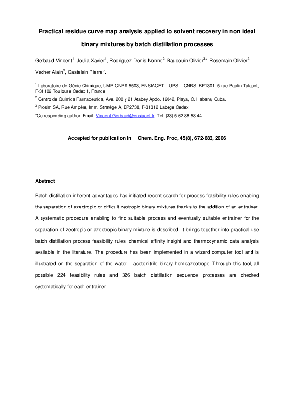 (PDF) Residue Curve Maps for Solvent Recovery Analysis