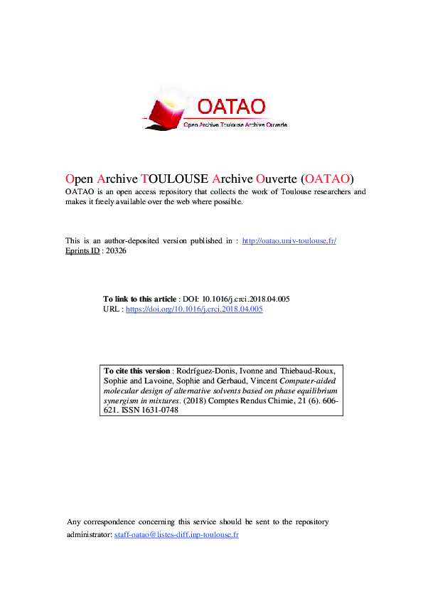 (PDF) Computer-aided product design of alternative solvents based on ...