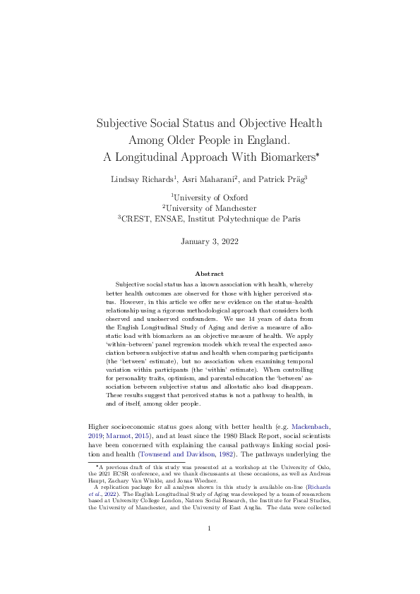 (PDF) Subjective Social Status and Objective Health Among Older People ...