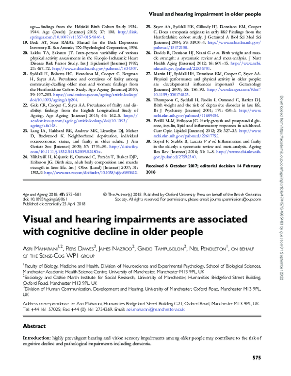 (PDF) Visual and hearing impairments are associated with cognitive ...