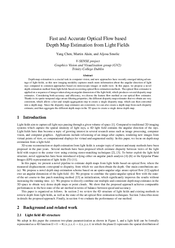 (PDF) Fast and Accurate Optical Flow based Depth Map Estimation from Light Fields