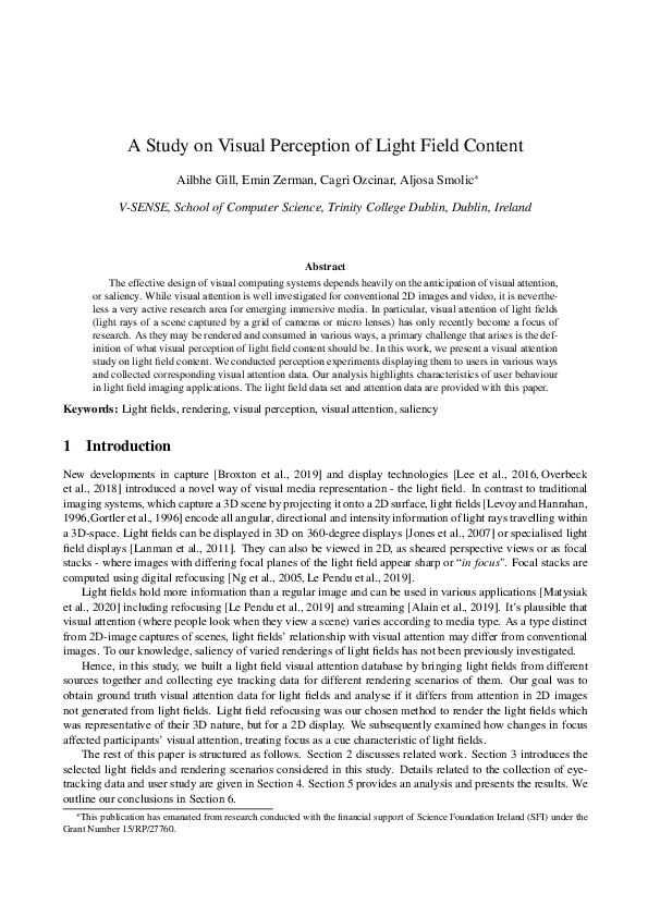 (PDF) A Study on Visual Perception of Light Field Content