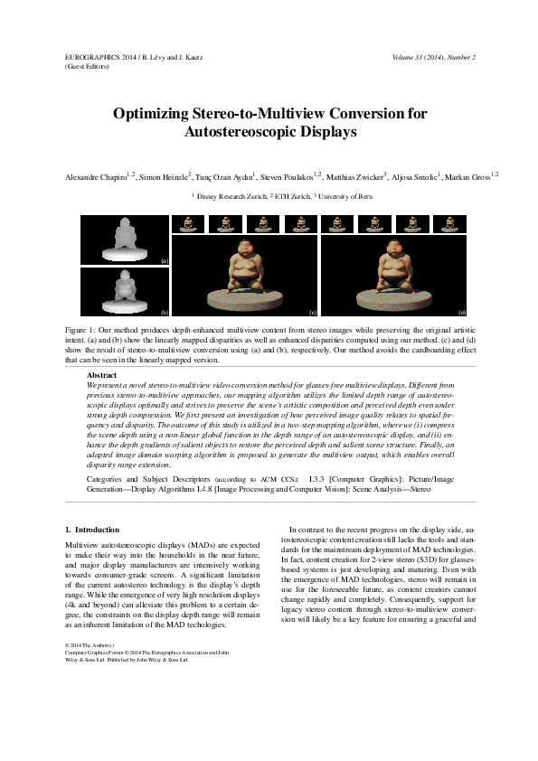 (PDF) Optimizing stereo-to-multiview conversion for autostereoscopic displays