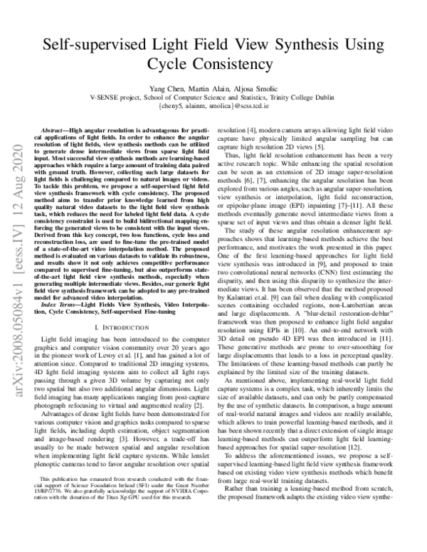 (PDF) Self-supervised Light Field View Synthesis Using Cycle Consistency