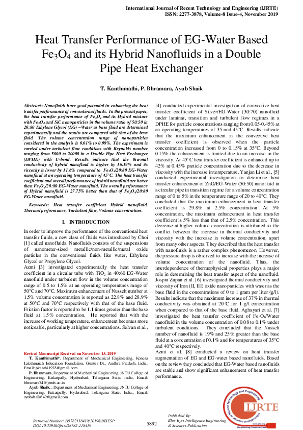 (PDF) Heat Transfer of Fe3O4 and Hybrid Nanofluids in Heat Exchanger