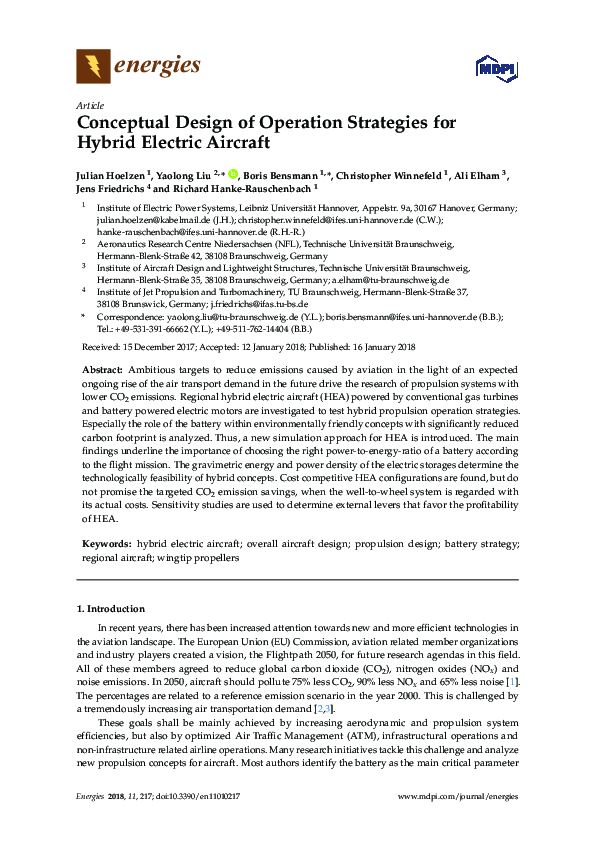 (PDF) Conceptual Design of Operation Strategies for Hybrid Electric Aircraft