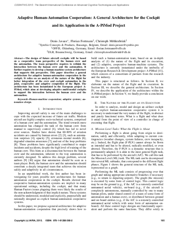 (PDF) Adaptive Human-Automation Cooperation: A General Architecture for ...