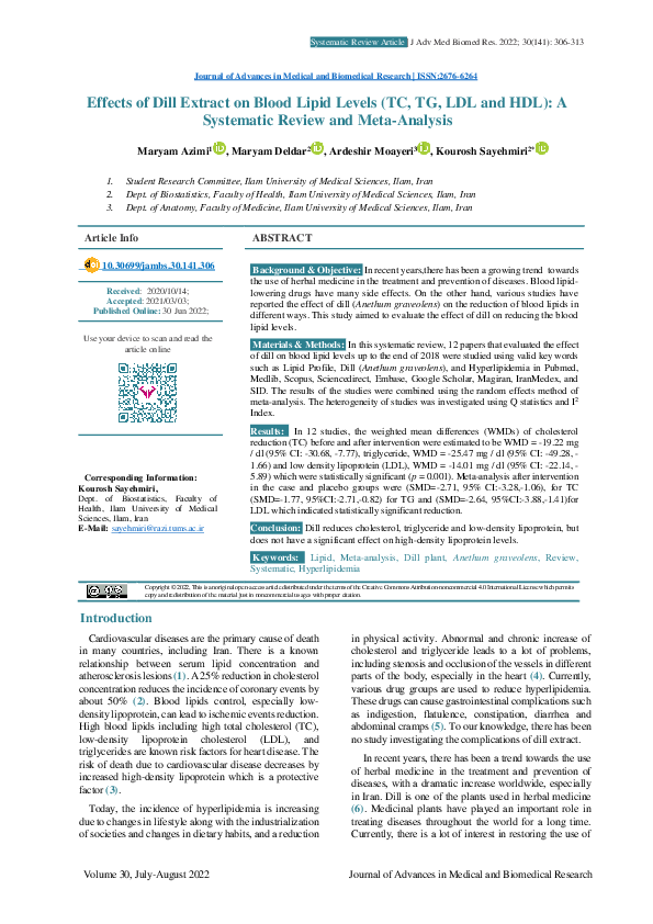 (PDF) Effects of Dill Extract on Blood Lipid Levels (TC, TG, LDL and HDL): A Systematic Review ...