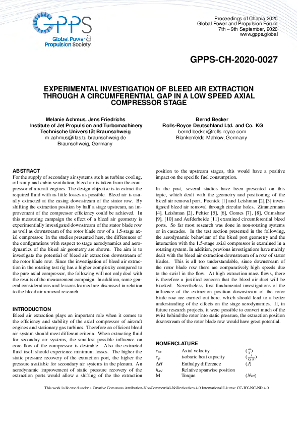 (PDF) Experimental Investigation of Bleed Air Extraction through a ...