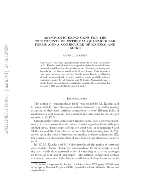 (PDF) Asymptotic expansions for the coefficients of extremal ...