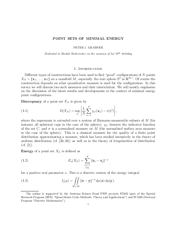 (PDF) Point sets of minimal energy