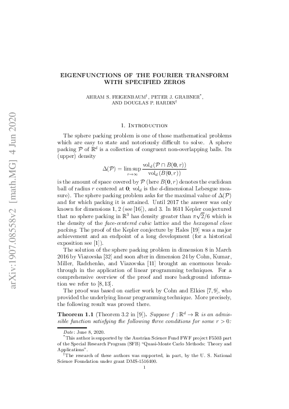 (PDF) Eigenfunctions of the Fourier transform with specified zeros
