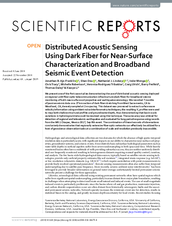 Pdf Distributed Acoustic Sensing Using Dark Fiber For Near Surface Characterization And