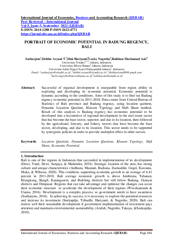 (PDF) Portrait of Economic Potential in Badung Regency, Bali