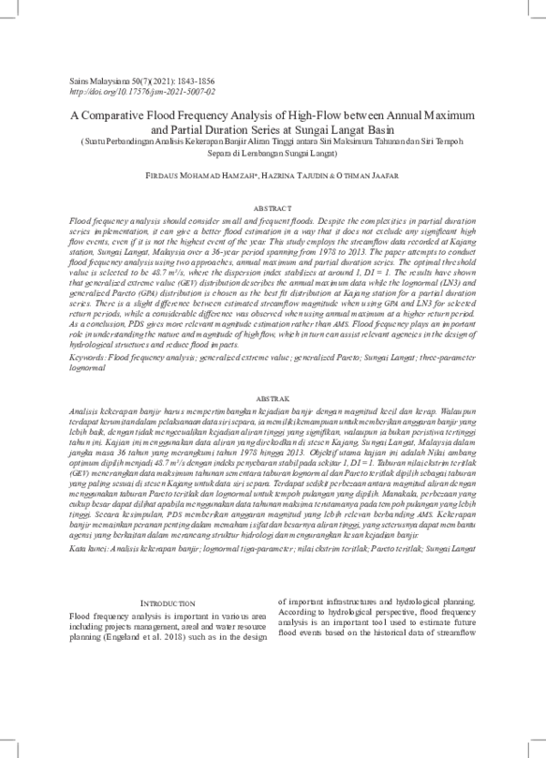 (PDF) A Comparative Flood Frequency Analysis of High-Flow between Annual Maximum and Partial ...
