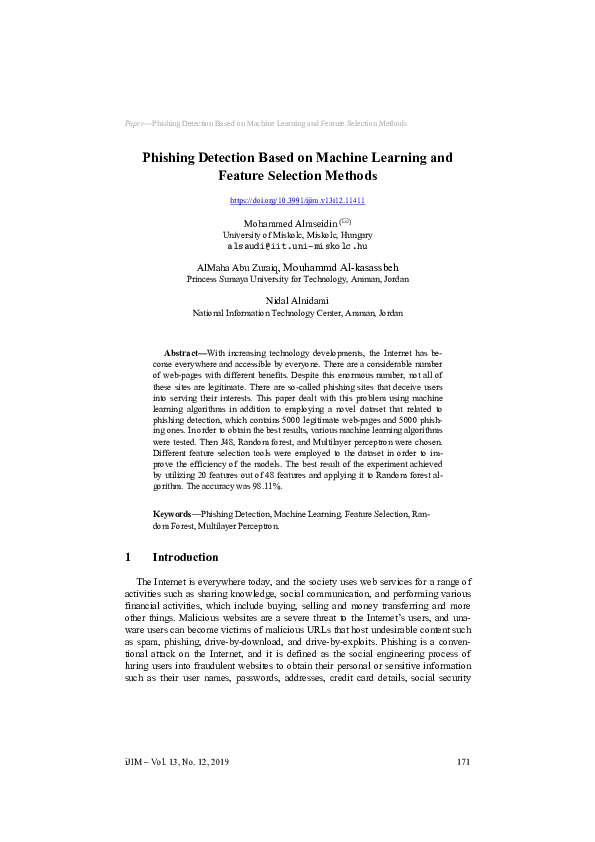 (PDF) Phishing Detection Based on Machine Learning and Feature Selection Methods