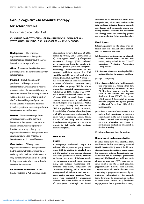 (PDF) Group cognitive-behavioural therapy for schizophrenia