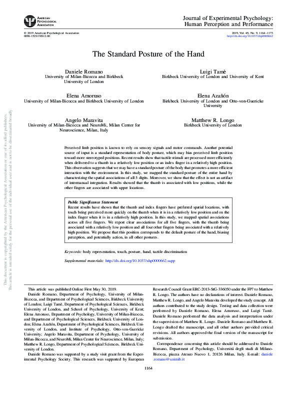 (PDF) Experiment 1 : Extending Finger-Space Associations to the Middle ...