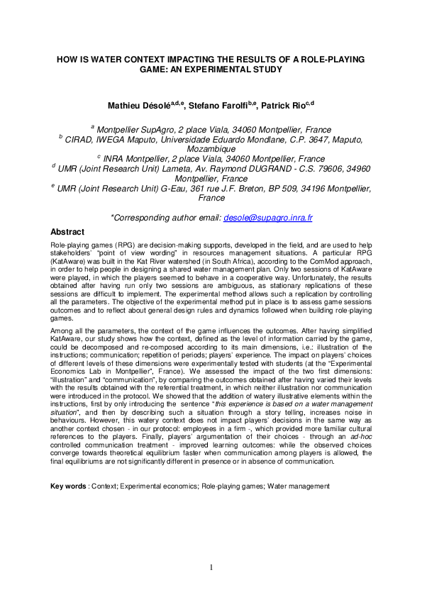 (PDF) How is water context impacting the results of a role-playing game ...