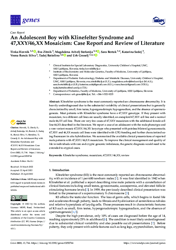 (PDF) An Adolescent Boy with Klinefelter Syndrome and 47,XXY/46,XX ...