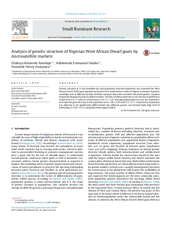 (PDF) Analysis of genetic structure of Nigerian West African Dwarf ...