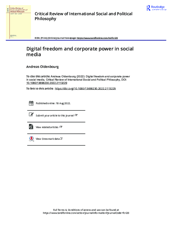 (PDF) Digital Freedom and Corporate Power in Social Media