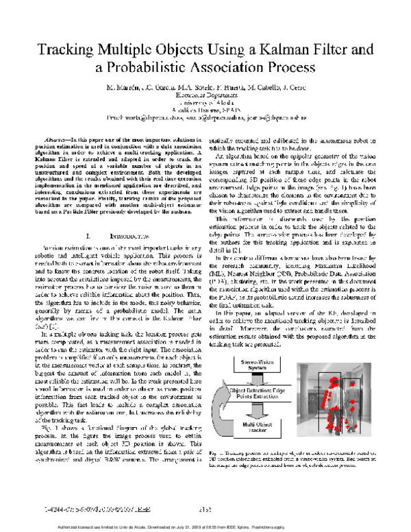 (PDF) Tracking multiple objects using a Kalman Filter and a probabilistic association process