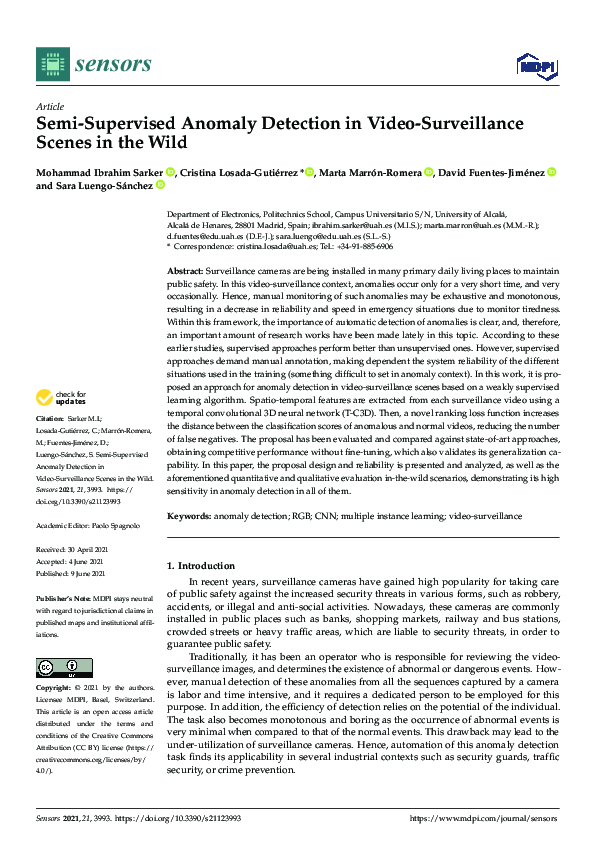Pdf Semi Supervised Anomaly Detection In Video Surveillance Scenes In The Wild Marta Marron