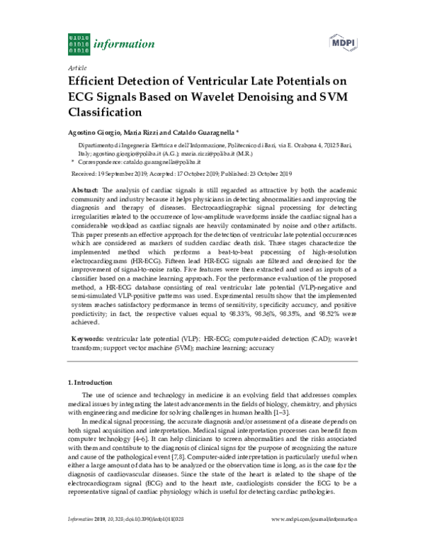 Pdf Efficient Detection Of Ventricular Late Potentials On Ecg Signals Based On Wavelet