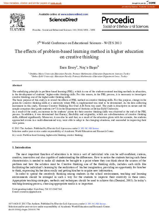 (PDF) The Effects of Problem-based Learning Method in Higher Education on Creative Thinking