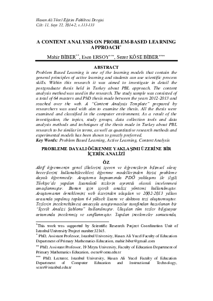 (PDF) A Content Analysis on Problem-Based Learning Approach