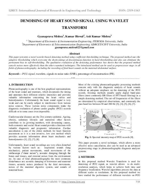 Pdf Denoising Of Heart Sound Signal Using Wavelet Transform Kumar Biswal