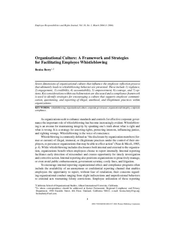 (PDF) Organizational Culture: A Framework and Strategies for ...
