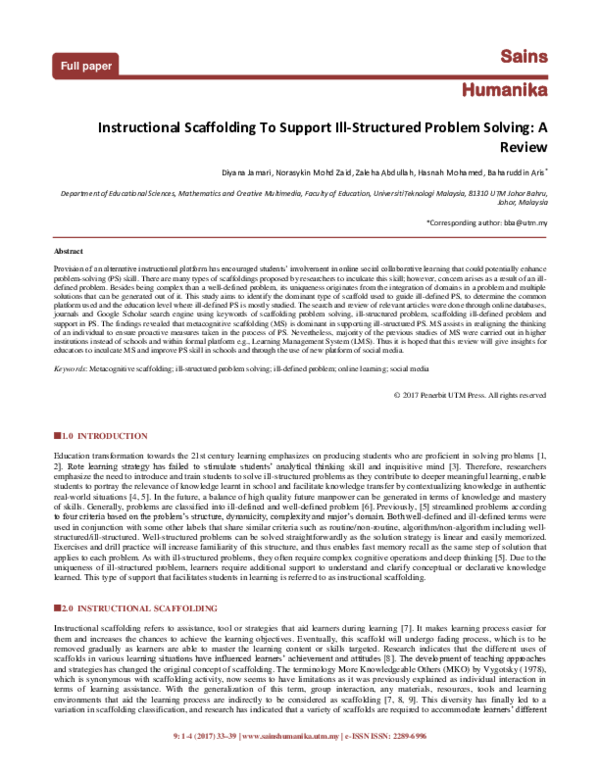 (PDF) Instructional Scaffolding To Support Ill-Structured Problem Solving: A Review