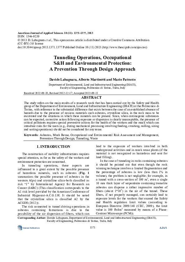 (PDF) Tunneling Operations, Occupational S&H and Environmental Protection: A Prevention Through ...
