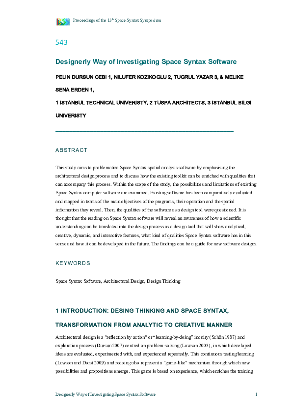 (PDF) Designerly Way of Investigating Space Syntax Software