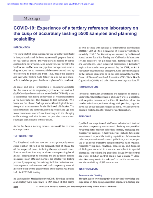 (PDF) COVID-19: Experience of a tertiary reference laboratory on the ...