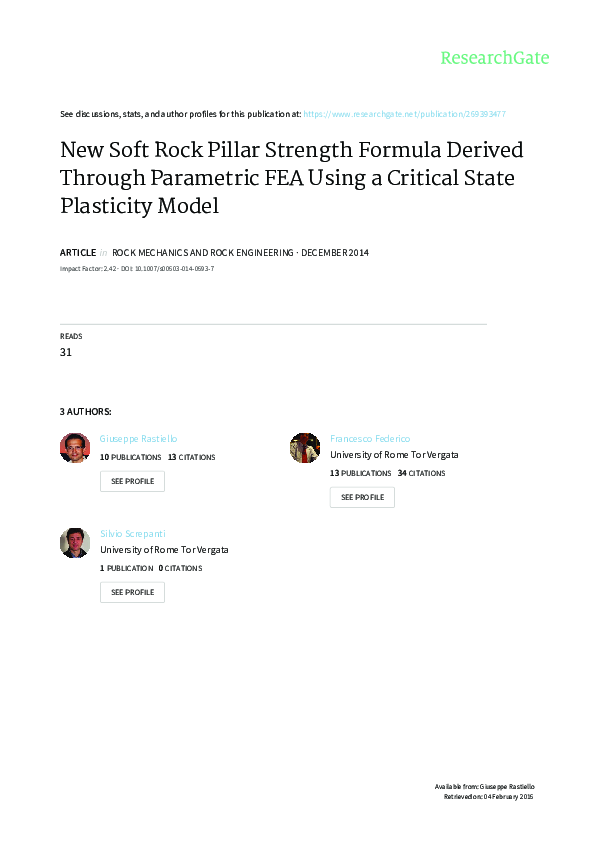 (PDF) New Soft Rock Pillar Strength Formula Derived Through Parametric ...