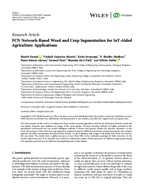 (PDF) FCN Network-Based Weed and Crop Segmentation for IoT-Aided Agriculture Applications