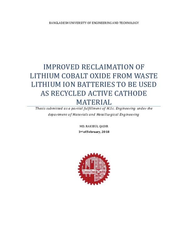 (PDF) Improved Reclaimation of Lithium Cobalt Oxide from Waste Lithium ...
