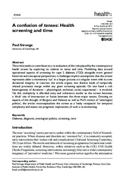 (PDF) A confusion of tenses: Health screening and time