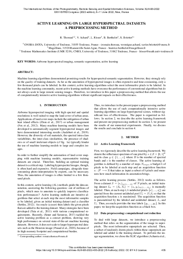 Pdf Active Learning On Large Hyperspectral Datasets A Preprocessing Method X Briottet