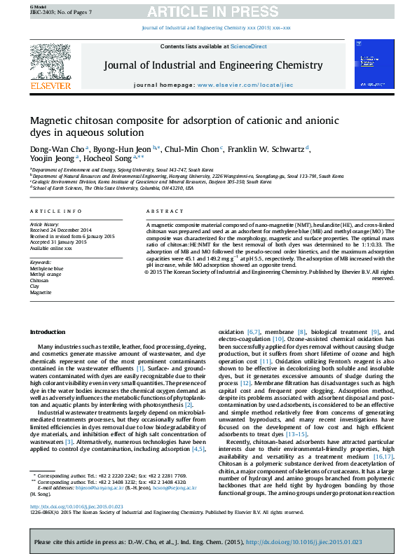 (PDF) Magnetic chitosan composite for adsorption of cationic and anionic dyes in aqueous solution