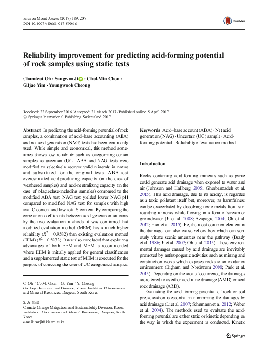 (PDF) Reliability improvement for predicting acid-forming potential of ...